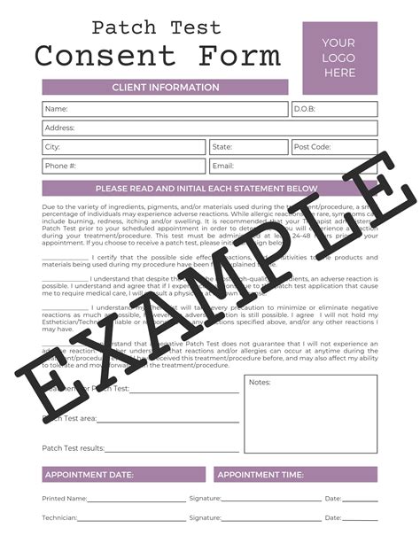 Patch Test Form Template Beauty By Lauren Ann Academy Ltd