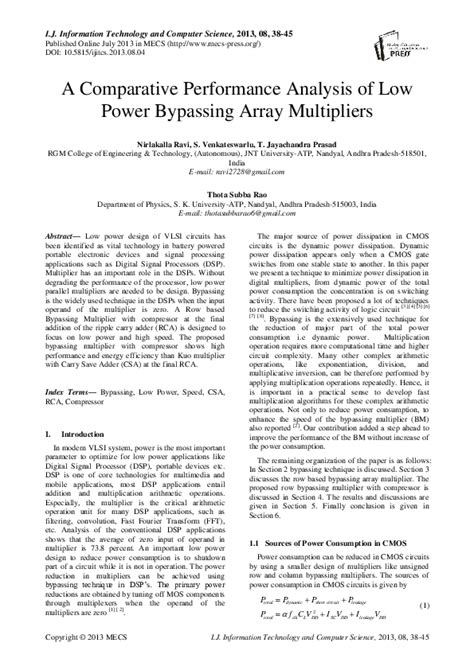 pdf a comparative performance analysis of low power bypassing array