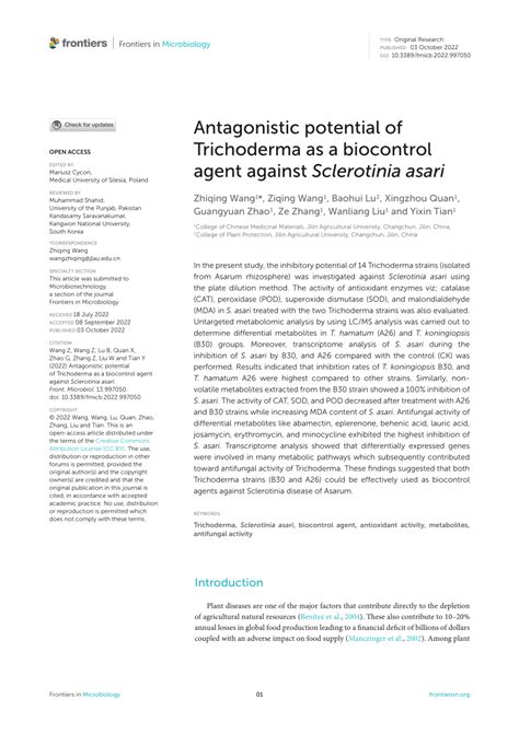 Pdf Antagonistic Potential Of Trichoderma As A Biocontrol Agent