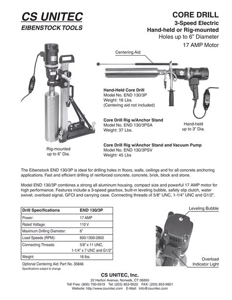 Cs Unitec Core Drills 3 Speed Electric End 130 3p Pdf