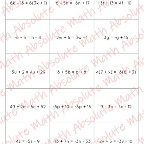 Equations With Variables On Both Sides Card Game Classful