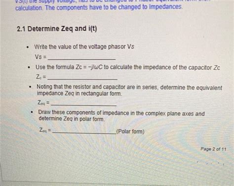 solved 1 theoretical analysis of rc circuit using phasors