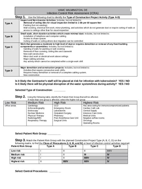 Infection Control Risk Assessment Matrix Of Precautions For Construction And Renovations Doc