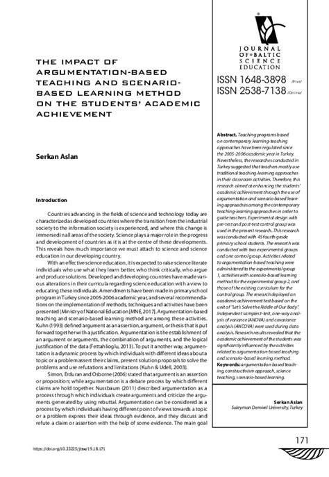 Pdf The Impact Of Argumentation Based Teaching And Scenario Based