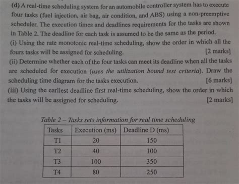 D A Real Time Scheduling System For An Automobile