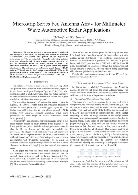 Pdf Microstrip Series Fed Antenna Array For Millimeter Wave Automotive Radar Applications