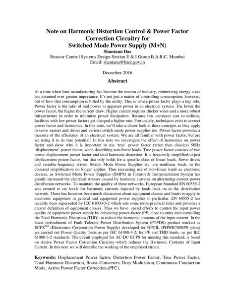 PDF Note On Harmonic Distortion Control Power Factor Correction Circuitry For Switched Mode
