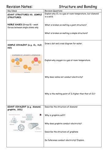 Structure And Bonding Revision Questions Teaching Resources