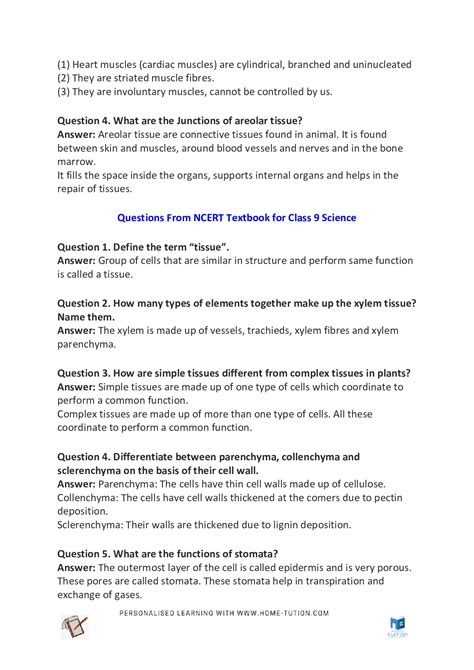 Ncert Solutions For Class 9 Science Chapter 6 Tissues