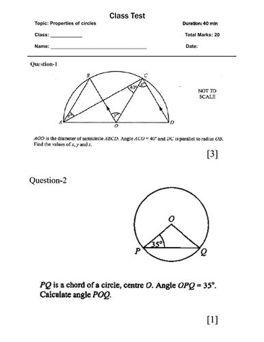 Properties Of Circles Year 9 Class Test 1 Mathematics Question Paper And Solutions Teaching
