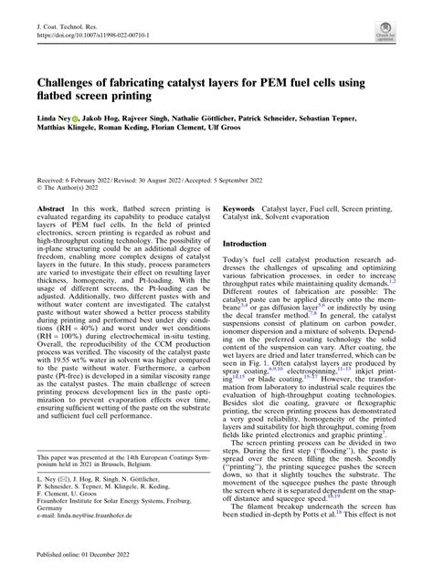 Pdf Challenges Of Fabricating Catalyst Layers For Pem Fuel Cells Using Flatbed Screen Printing