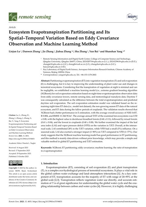 Pdf Ecosystem Evapotranspiration Partitioning And Its Spatial Temporal Variation Based On Eddy
