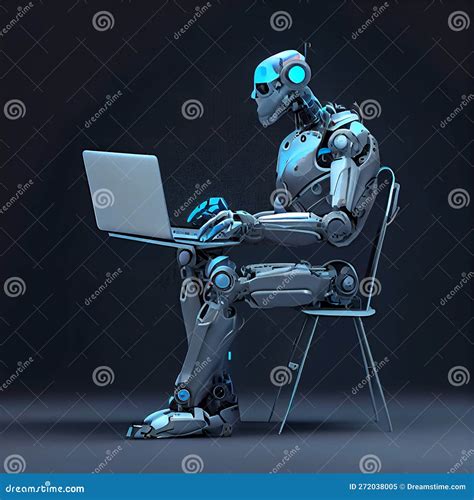 Robot Working In A Office With A Computer Generative Ai Stock