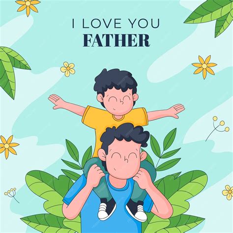 아버지의 날 축하를 위해 손으로 그린 그림 무료 벡터