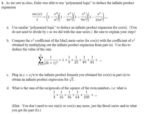 Solved 1 As We Saw In Class Euler Was Able To Use