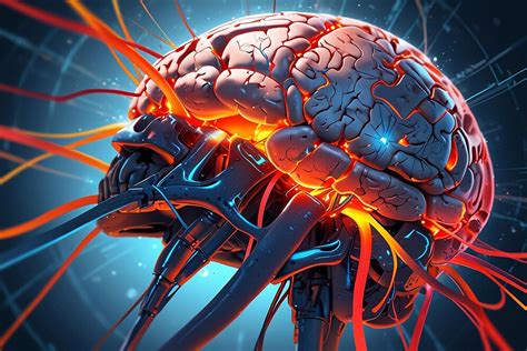 Digital Rendering Of A Human Brain Immersed In Synaptic Activity With Neurotransmitters And