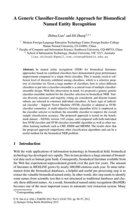 Pdf A Generic Classifier Ensemble Approach For Biomedical Named Entity Recognition