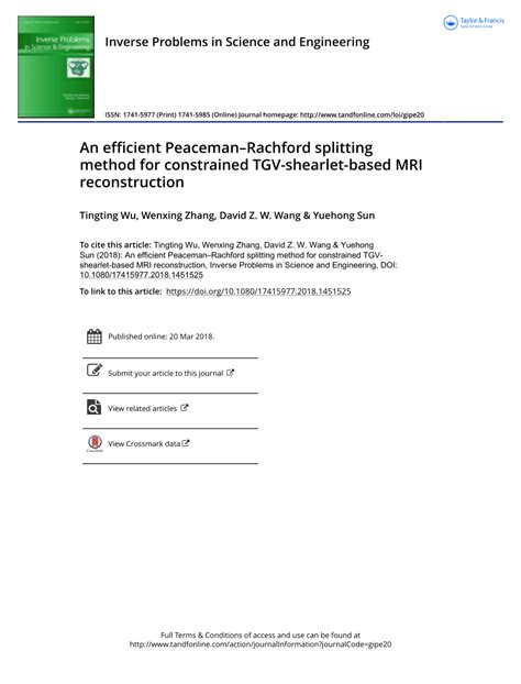 PDF An Efficient PeacemanRachford Splitting Method For Constrained TGV Shearlet Based MRI