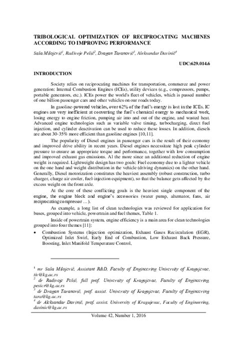 Pdf Tribological Optimization Of Reciprocating Machines According To Improving Performance