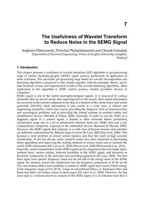 Pdf The Usefulness Of Wavelet Transform To Reduce Noise In The Semg Signal