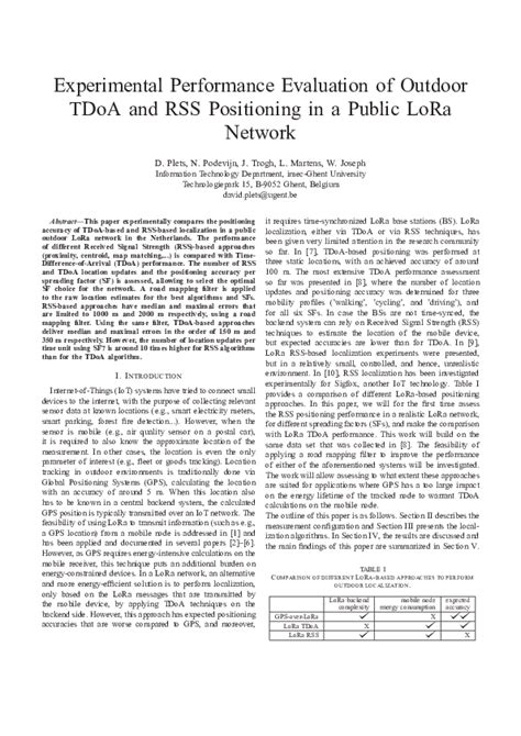 Pdf Experimental Performance Evaluation Of Outdoor Tdoa And Rss Positioning In A Public Lora