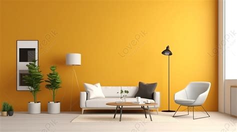 흰색 가구와 노란색 벽 및 바닥이 있는 빈 모형 포스터의 3d 렌더링 노란 배경 사진관 배경 하얀색 배경 이미지 Hd 노란 사진관 하얀색 배경 사진 무료 다운로드
