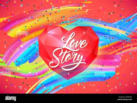 Love Story Lettering On Ruby Heart Stock Vector Image And Art Alamy