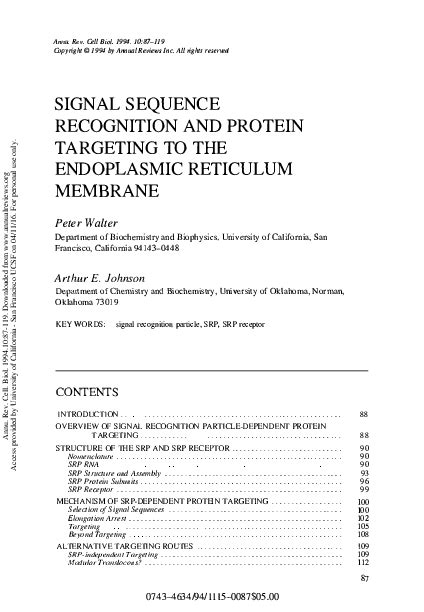 Pdf Signal Sequence Recognition And Protein Targeting To The