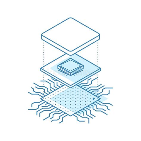 Line Art Microchip Central Processor Unit Concept Isometric Vector