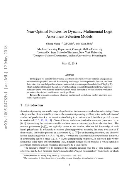 Pdf Near Optimal Policies For Dynamic Multinomial Logit Assortment Selection Models