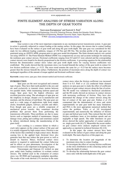 Pdf Finite Element Analysis Of Stress Variation Along The Depth Of Gear Tooth