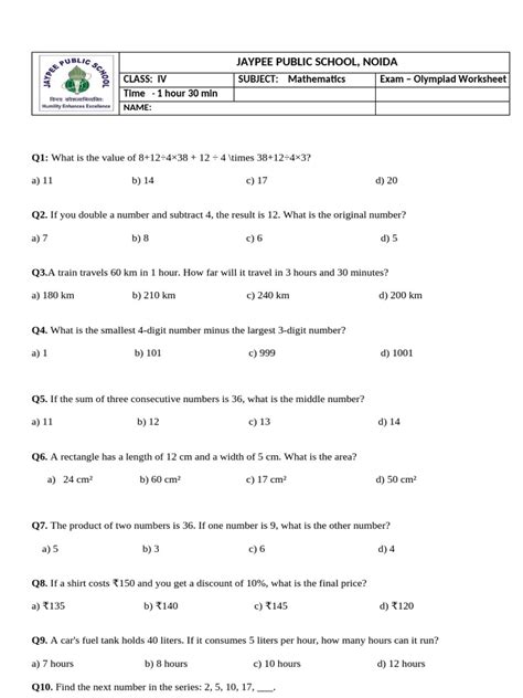 Olympiad Maths Class 4 Pdf Teaching Methods And Materials