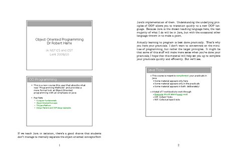 Oop Oop Book Object Oriented Programming Dr Robert Harle Ia Nst Cs And Cst Lent 2009 Oo