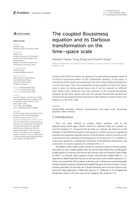 Pdf The Coupled Boussinesq Equation And Its Darboux Transformation On The Time Space Scale