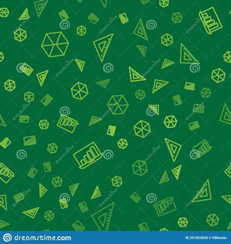 Set Line Geometric Figure Cube Laptop With Graph Chart And Triangular Ruler On Seamless Pattern