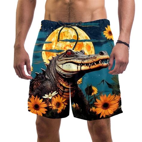 Man Beach Shorts Crocodile Star Sunflower Swim Trunks Elastic Swimsuit Board Shorts For Men M