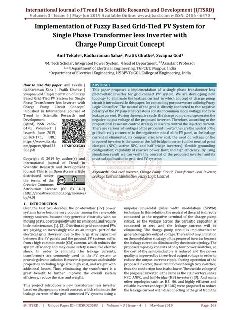 Pdf Implementation Of Fuzzy Based Grid Tied Pv System For Single Phase Transformer Less