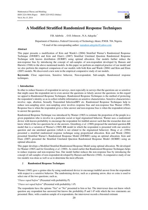Pdf A Modified Stratified Randomized Response Techniques