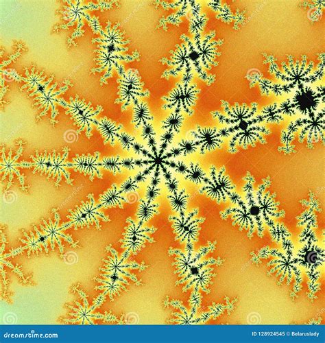 Sunny Snowflake Fractal Pattern On Orange Background Stock Illustration