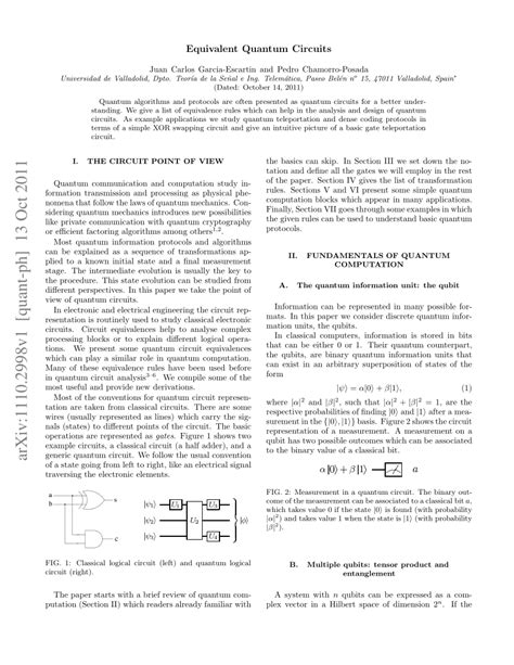 Pdf Equivalent Quantum Circuits