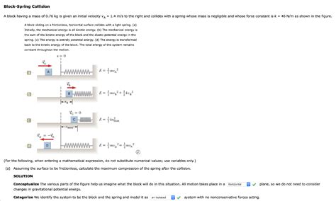 solved block spring collision a block having a mass of 0 76