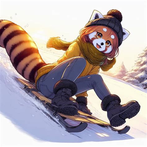 Sledding Red Panda Girl By Natski Desmodia On Deviantart