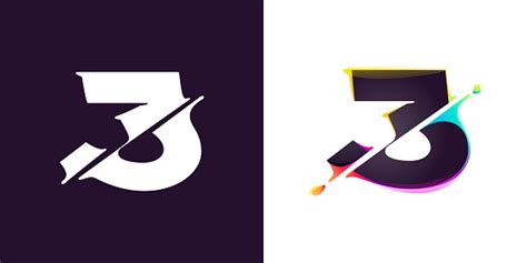 3 로고 사이버 왜곡 색상 이동 효과로 세 번째 여러 가지 빛깔의 그라데이션 유형 네온 글리치 환상 아이콘입니다 3에 대한 스톡 벡터 아트 및 기타 이미지 Istock