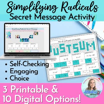Simplifying Radicals Activity Digital And Printable By Algebra Onederland