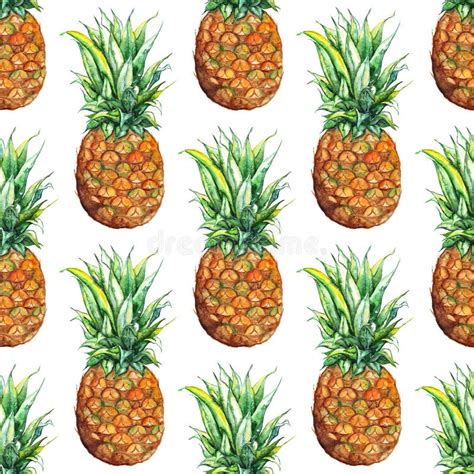 Watercolor Pineapple Exotic Tropical Fruit Seamless Pattern Texture