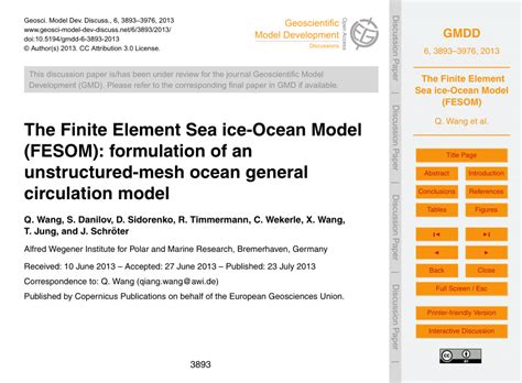 Pdf The Finite Element Sea Ice Ocean Model Fesom Formulation Of An Unstructured Mesh Ocean