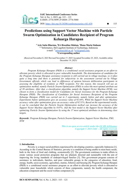 Pdf Predictions Using Support Vector Machine With Particle Swarm