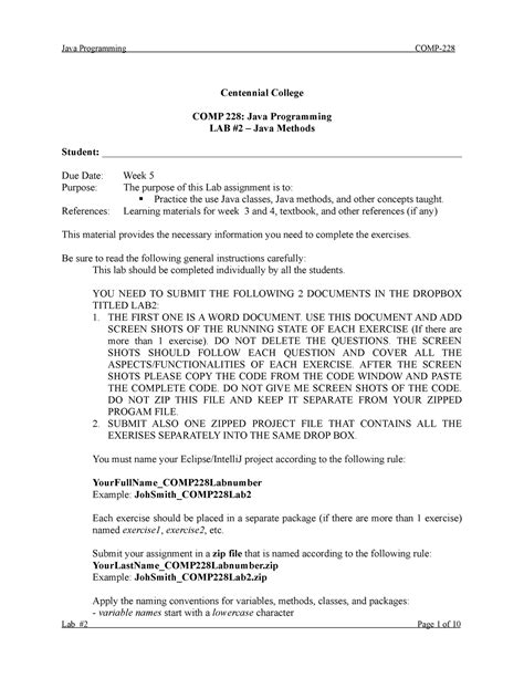Java Programming Comp228 Second Lab Assignment Centennial College