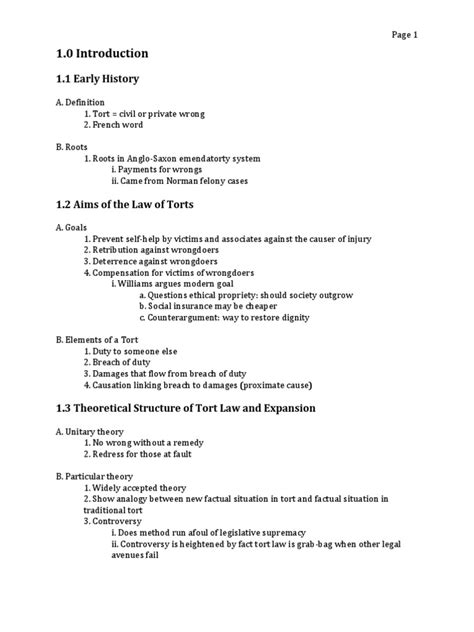 Torts Outline Pdf Negligence Standard Of Care
