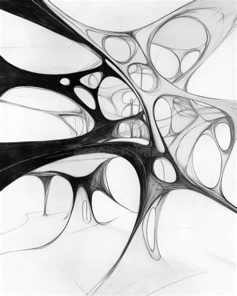 A Line Drawing Depicting Three Dimensional Abstract Architecture Stock